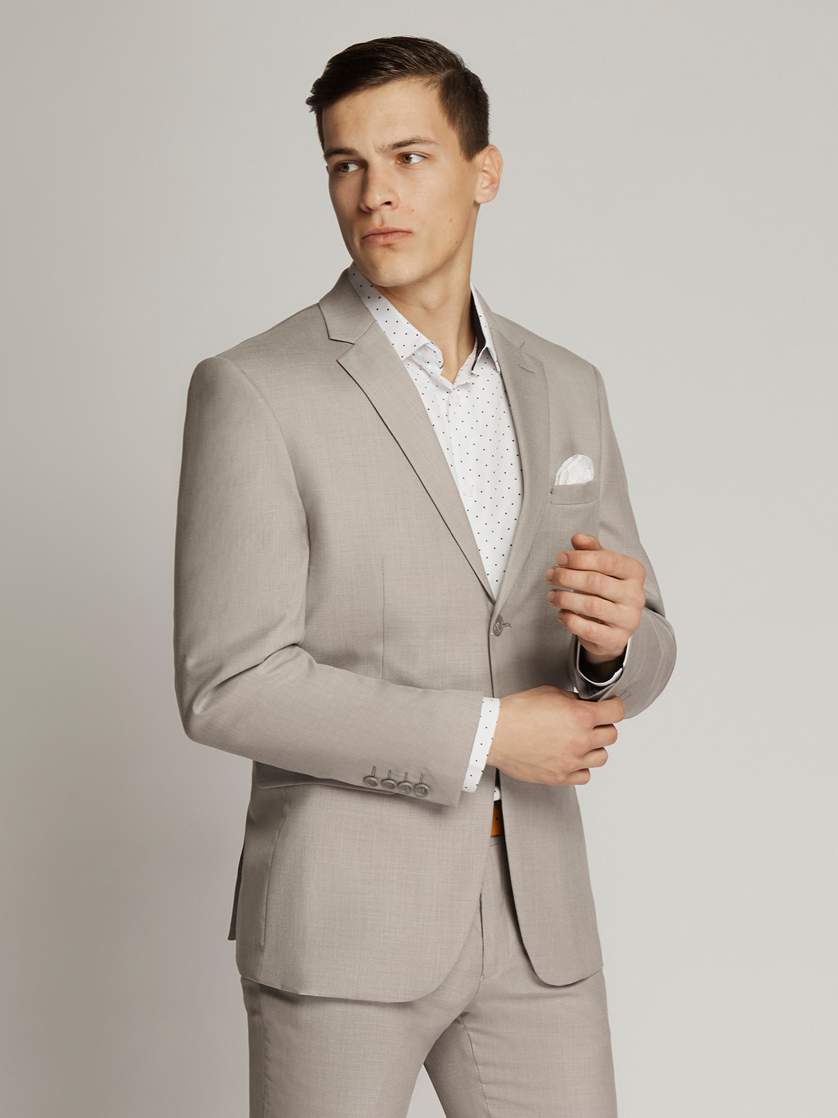 Harrison Plain Textured Jacket FAWN – Reuben F Scarf